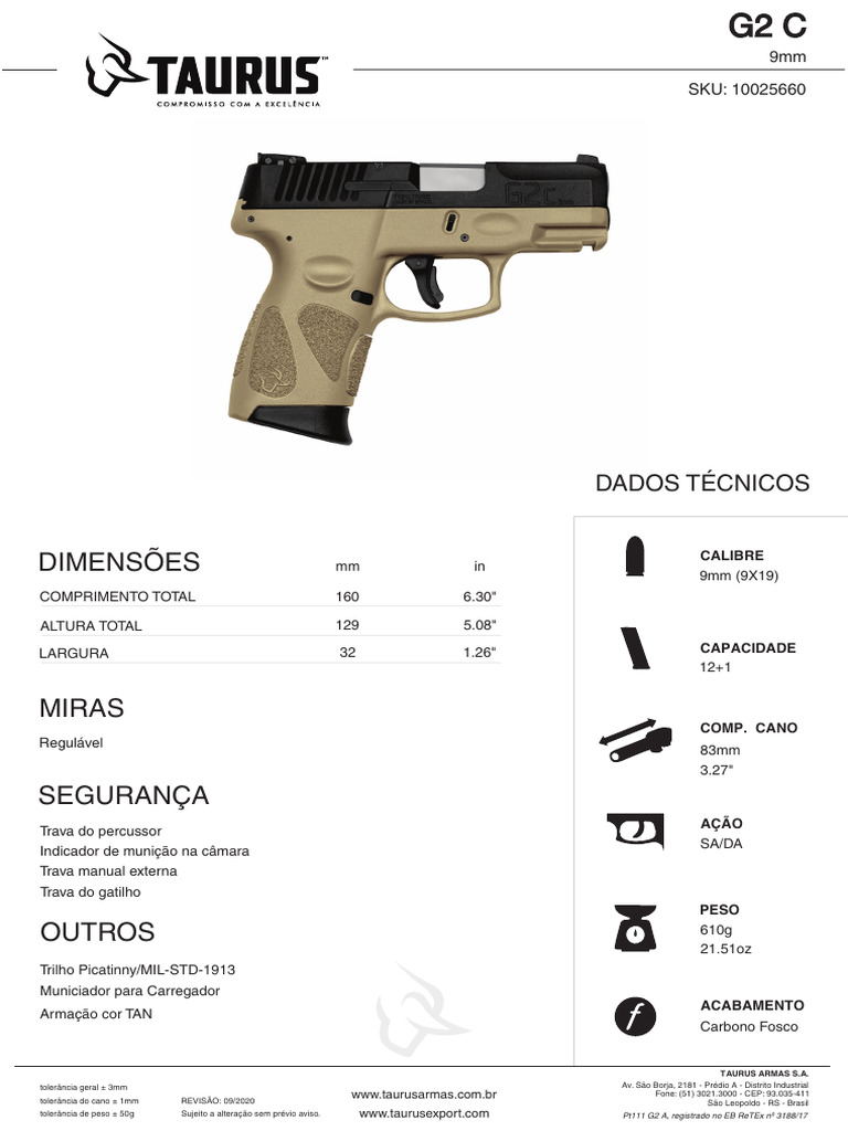 Pistola Taurus g2c C o L o R S 9mm | PDF | Design de armas | Armas de projétil