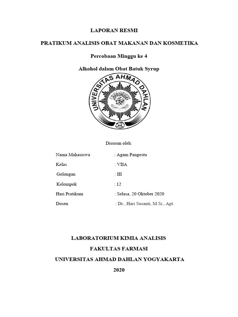 Laporan Aomk - P4 - Alkohol Dalam Sirup - Selasa Pagi-1 | PDF