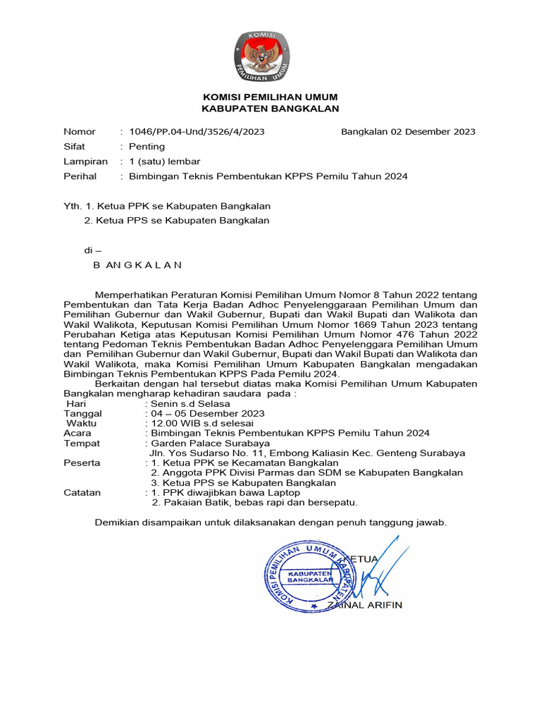 Undangan Bimtek Pembentukan KPPS - PPK & PPS | PDF