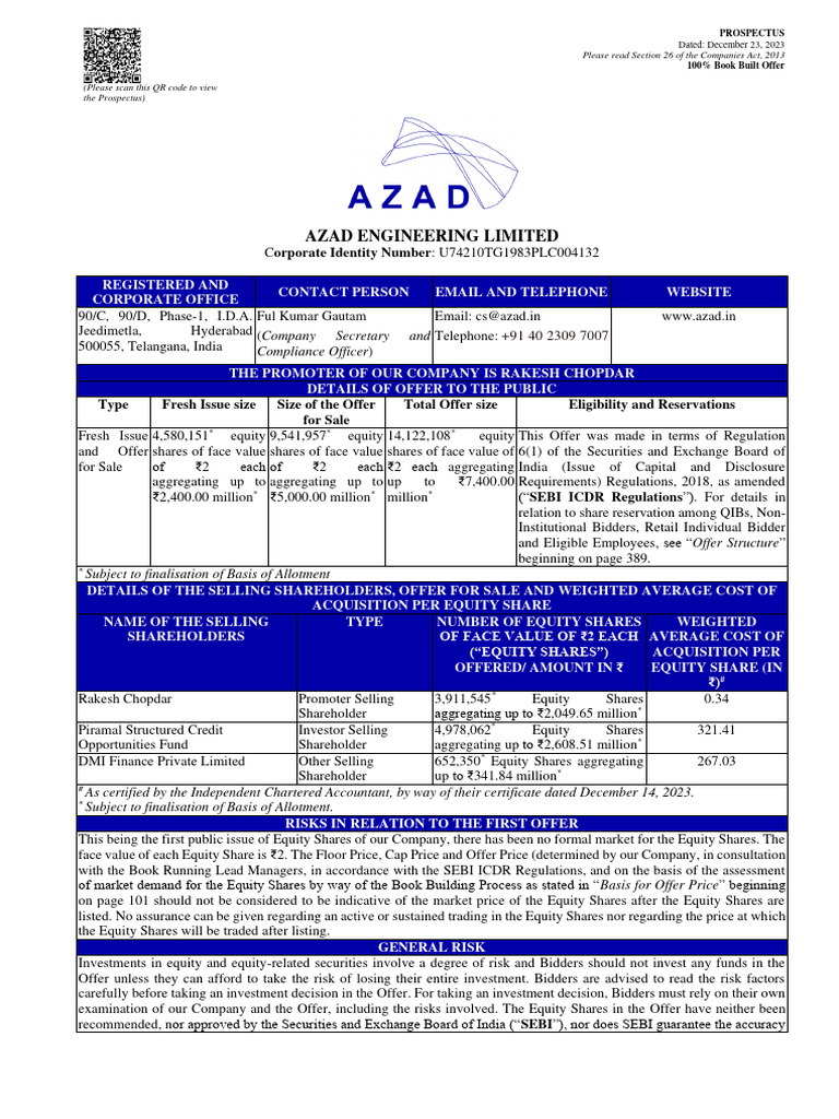 Prospectus - Azad Engeering | PDF | Stocks | Investing