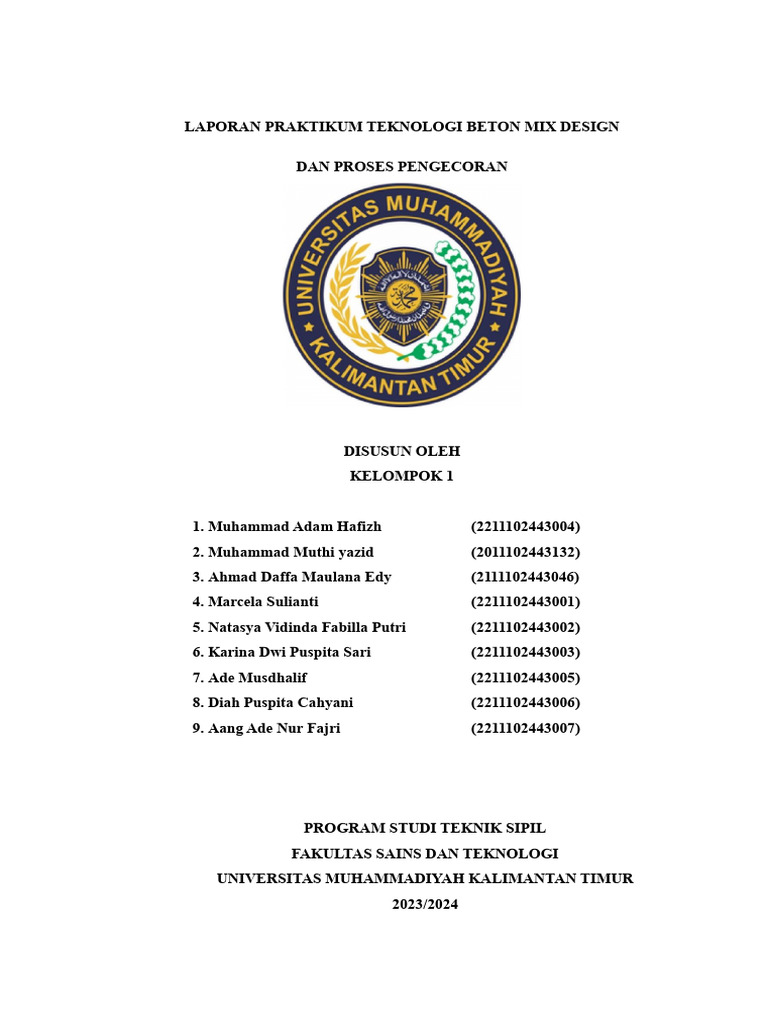 Laporan Praktikum Teknologi Beton Mix Design k1 | PDF
