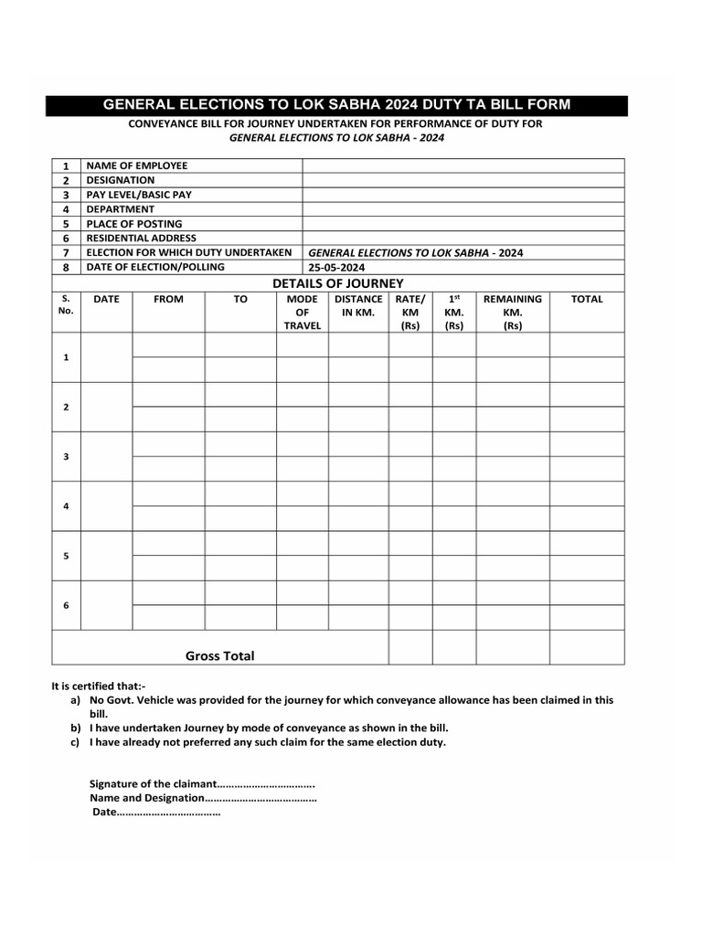 Election TA & Duty Certificate | PDF