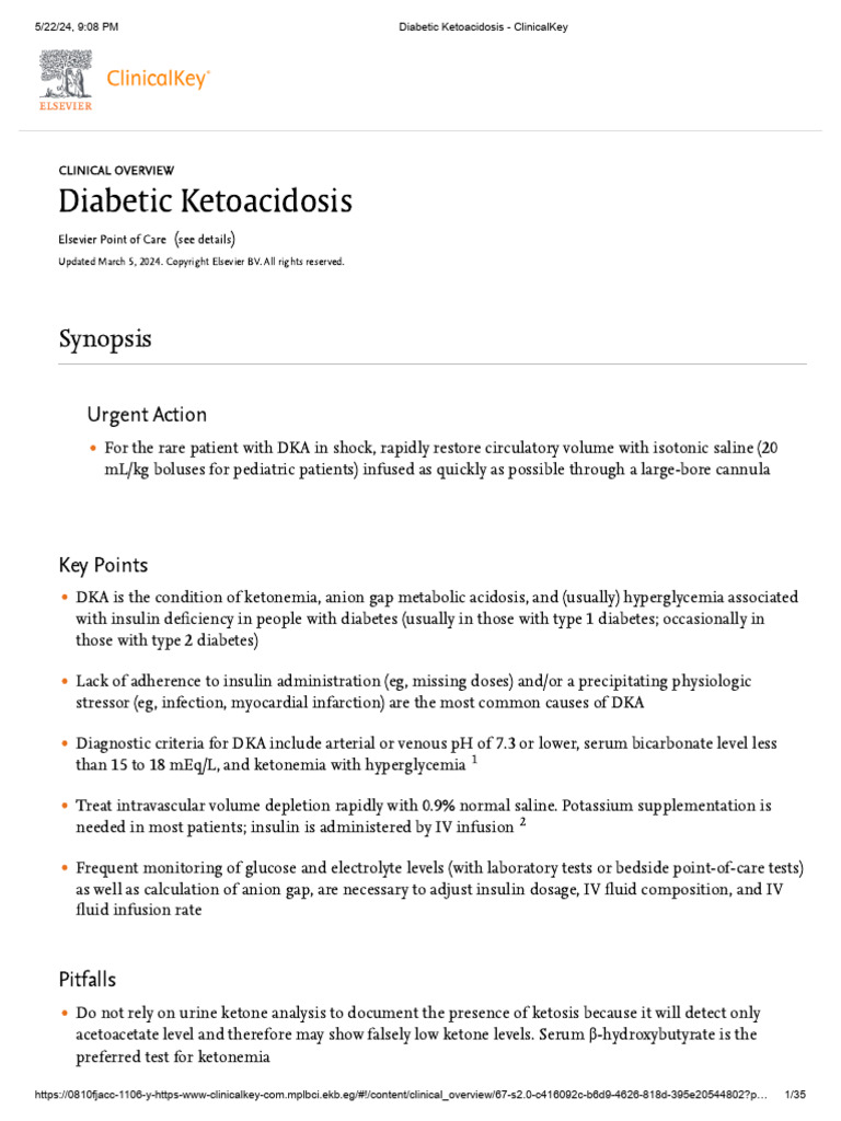 Diabetic Ketoacidosis - ClinicalKey | PDF | Hyperglycemia | Ketosis