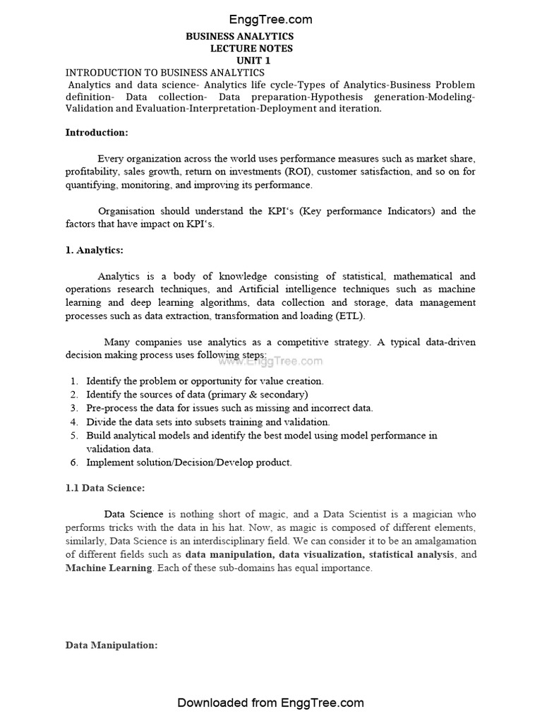 Ccw331 Business Analytics Lecture Notes 2 Pdf Hypothesis Analytics