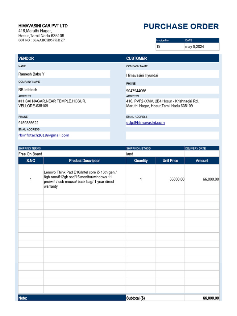Purchase Order Template | Download Free PDF | Computer Hardware
