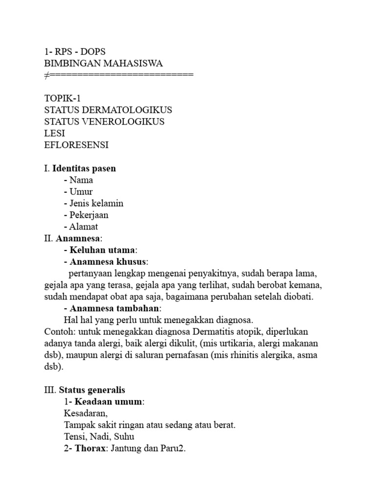 Status Dermatologikus dan Lesi Kulit | PDF
