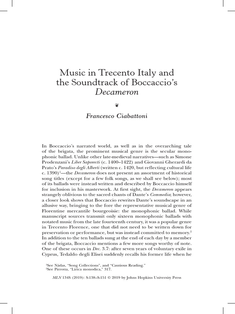 Music in Trecento Italy and The Soundtra | PDF | The Decameron