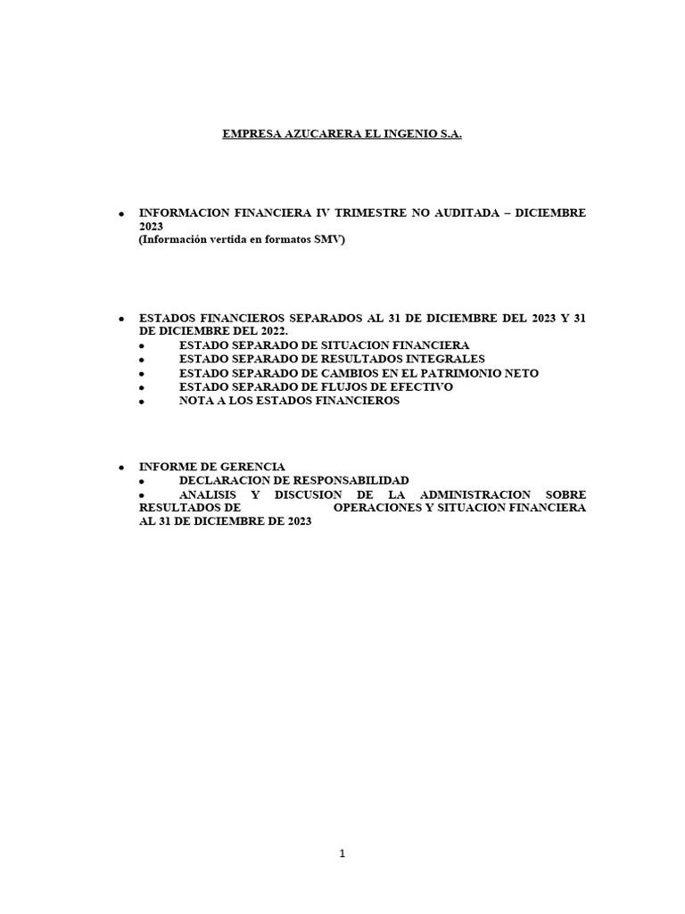 Nota A Los EEFF Dic 2023 Ingenio | PDF | normas internacionales de INFORMACION FINANCIERA ...
