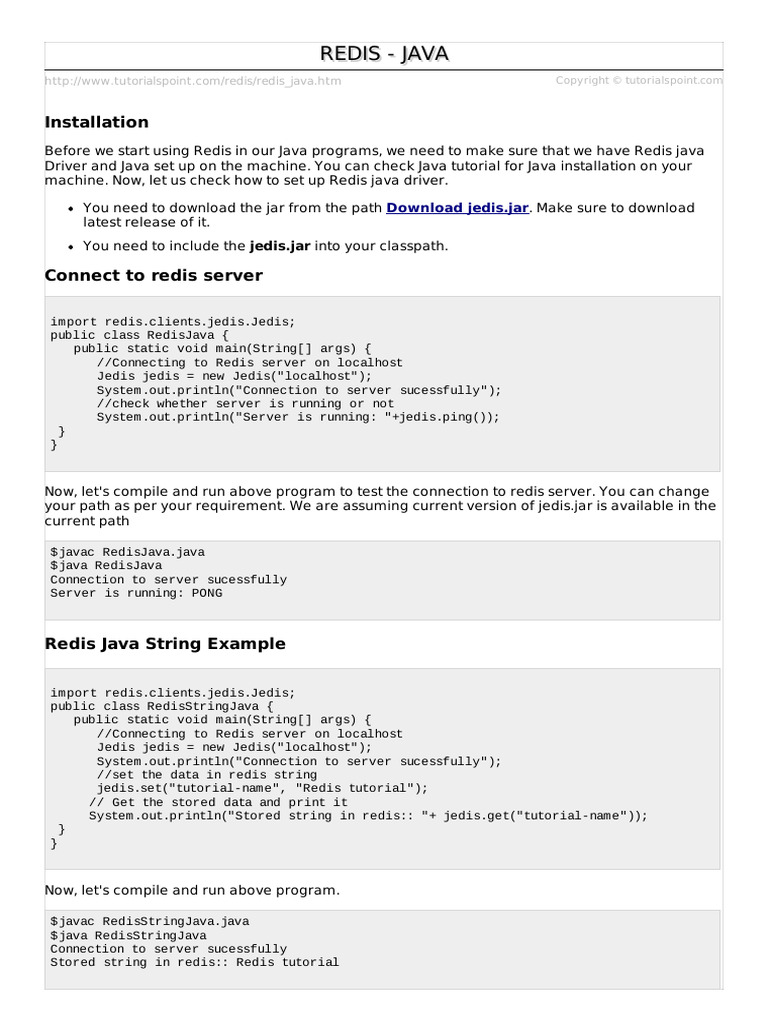 Redis Java | PDF | Java (Programming Language) | Software Development Redis Java | PDF | Java (Programming Language) | Software Development