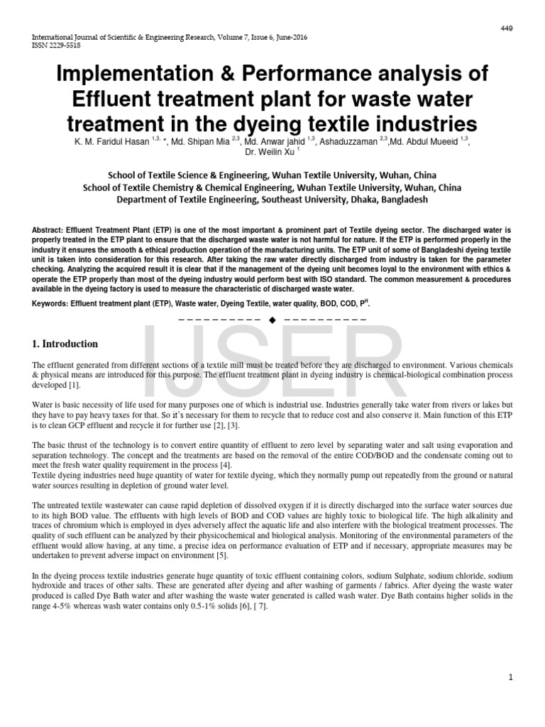 ETP Implementation Performance Analysis of Effluent Treatment Plant for ... ETP Implementation Performance Analysis of Effluent Treatment Plant for ...