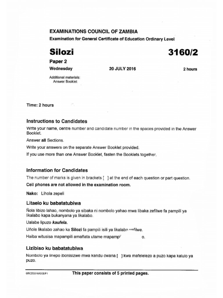 g12 Silozi p2 2016 Gce | PDF