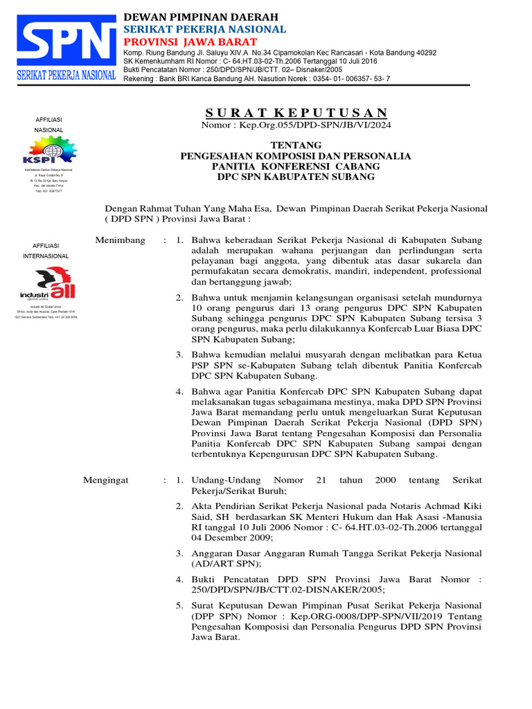 055 SK Panitia Konfercab SUbang 2024 | PDF