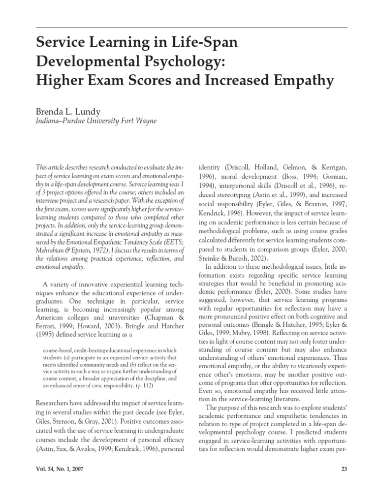 Service Learning's Impact on Empathy | PDF | Service Learning | Psychology