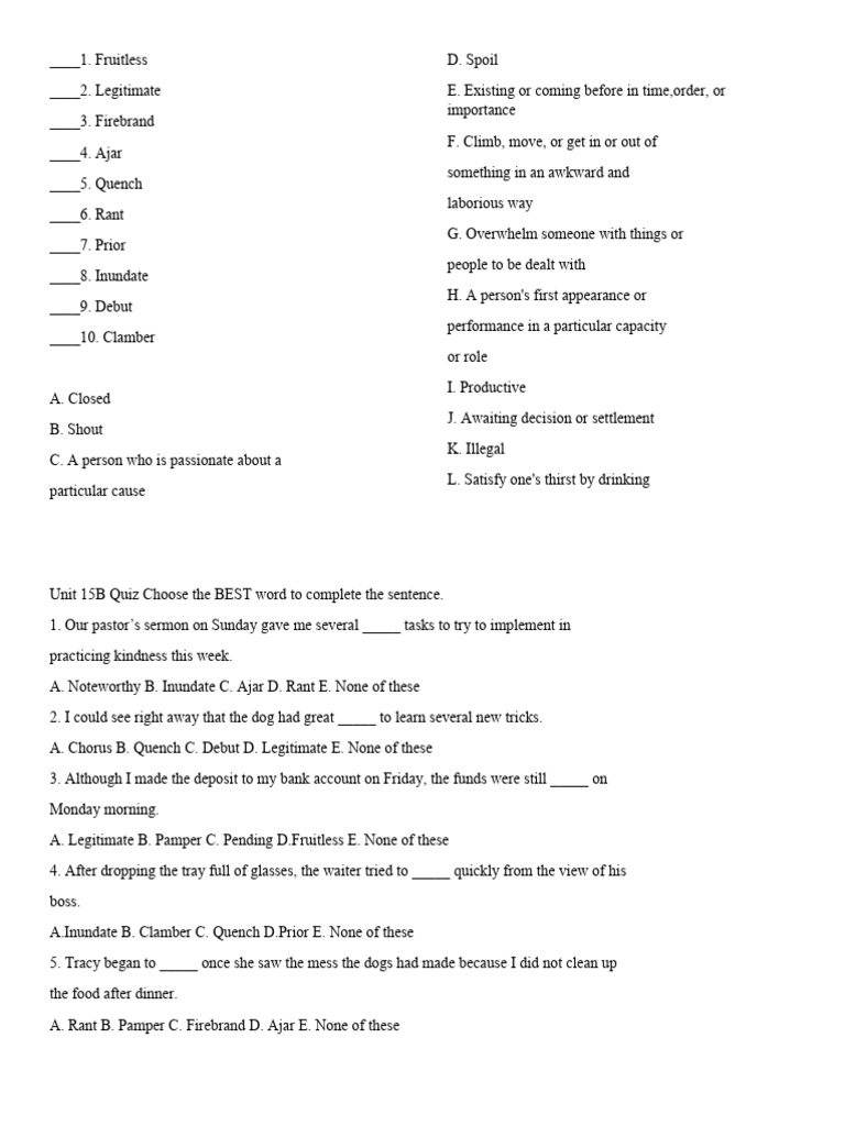Unit 15 Vocabulary Test | PDF