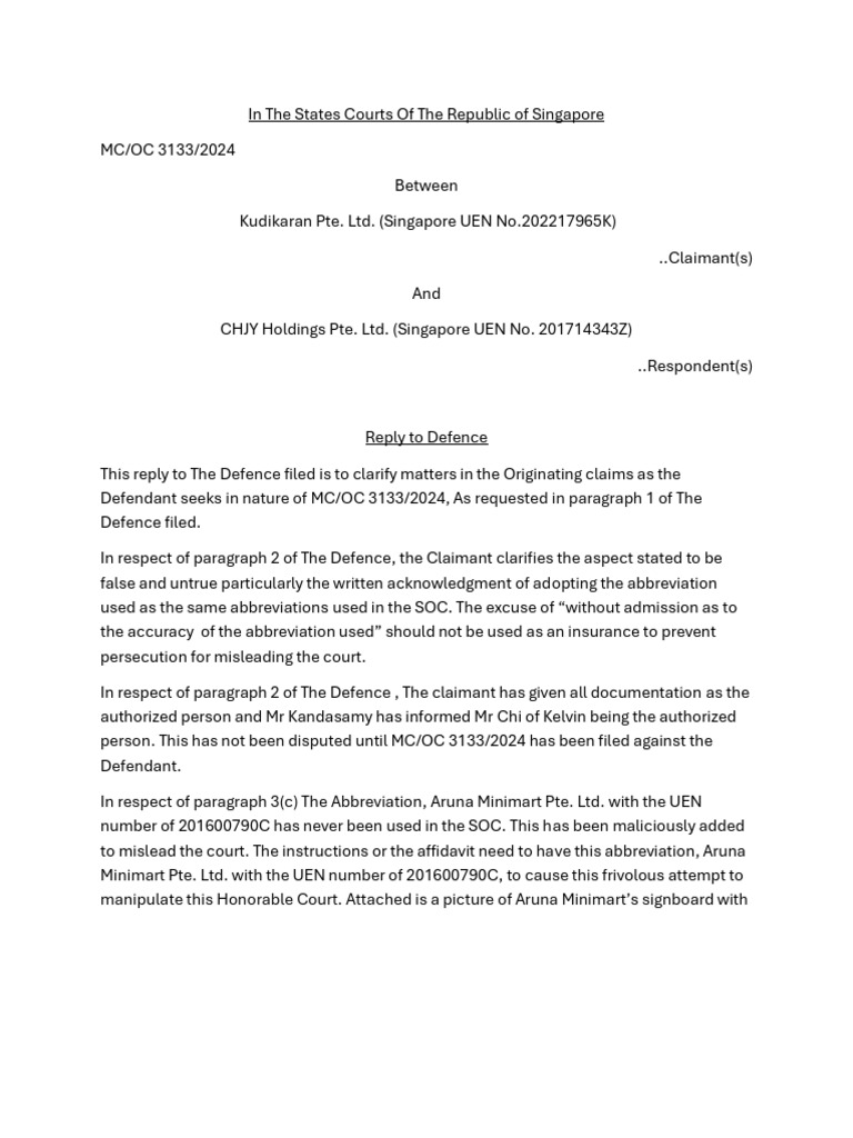 Reply to Defence in Kudikaran Case | PDF | Lease | Offer And Acceptance
