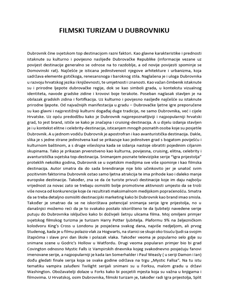 Filmski Turizam U Dubrovniku | PDF