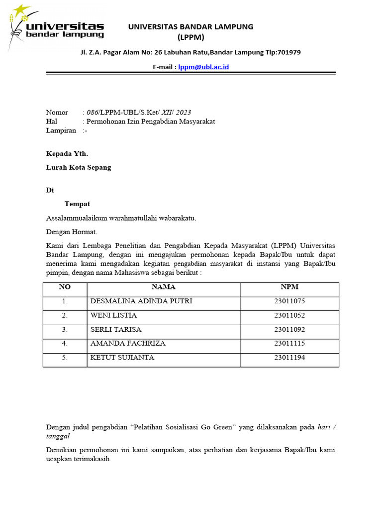 Format Surat Izin Pengabdian | PDF