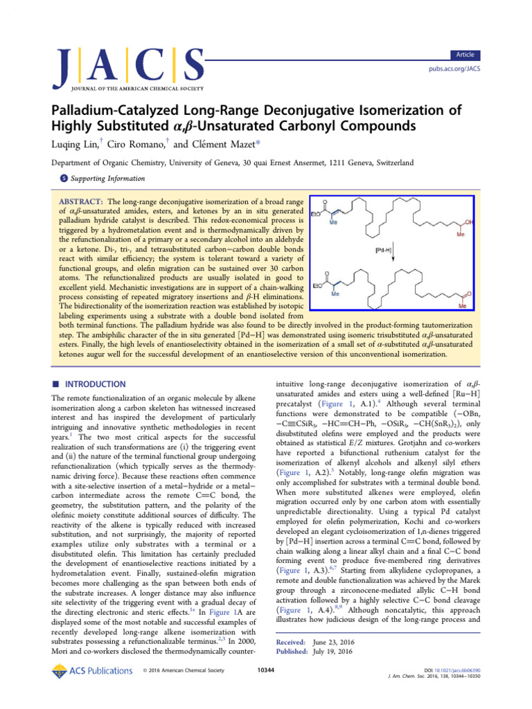 PD Isomerization Mazet JACS 2016 | PDF | Alkene | Chemical Reactions