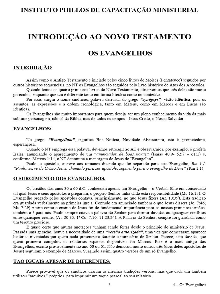 4 - Os Evangelhos Instituto Phillos | PDF | Evangelho de João | Jesus