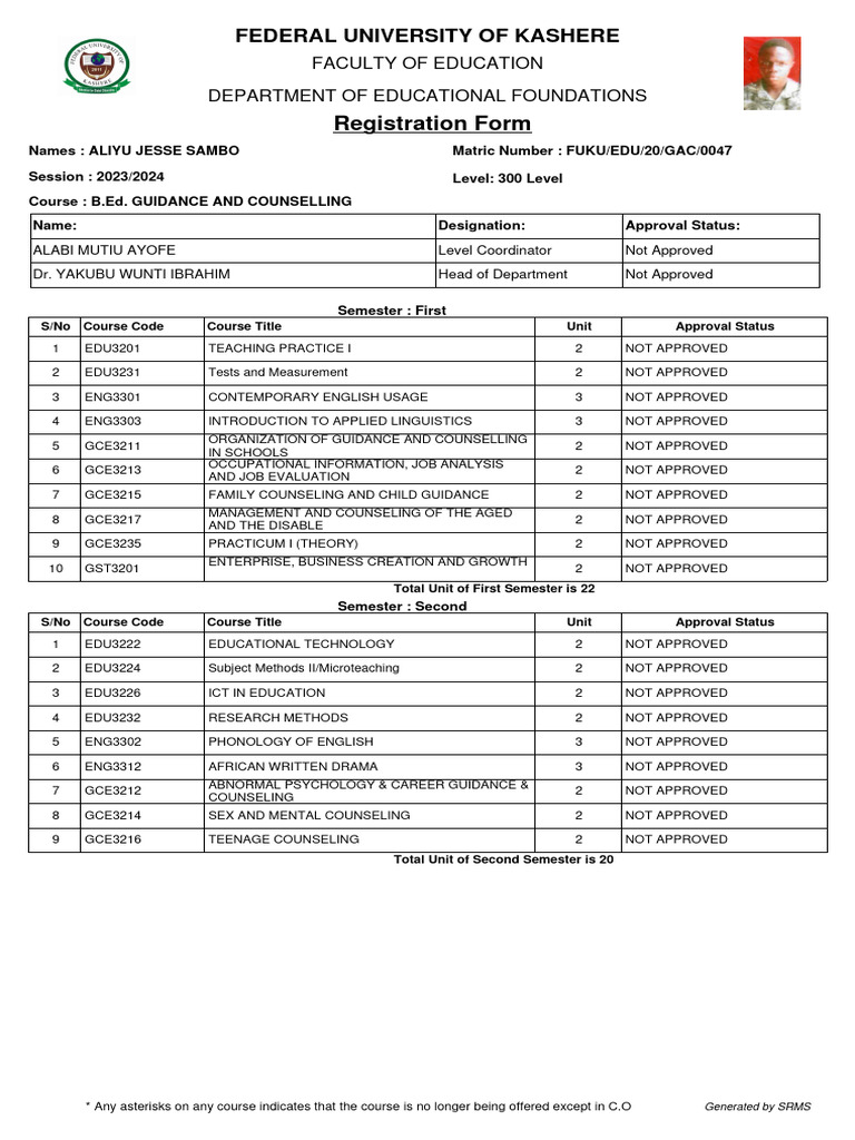 Course Form - FIRST SEMESTER, 2023 - 2024 | PDF | Behavioural Sciences ...