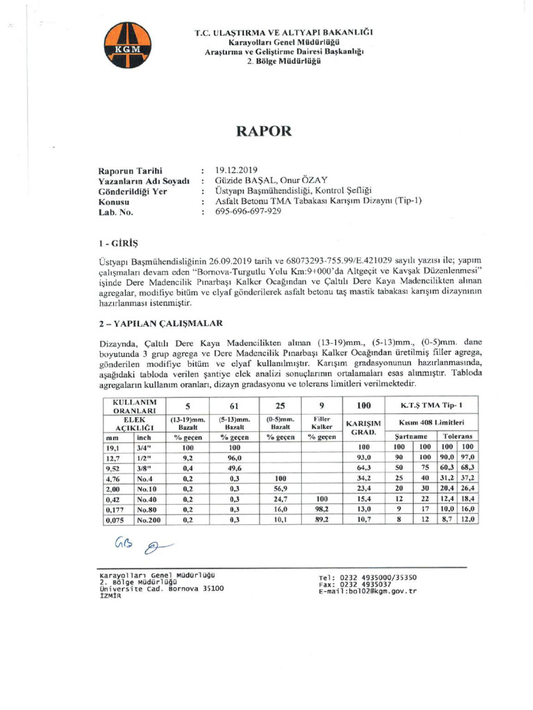 1 Modifiye TMA Taş Mastik Asfalt Dizaynı Bazalt KGM - 2 | PDF