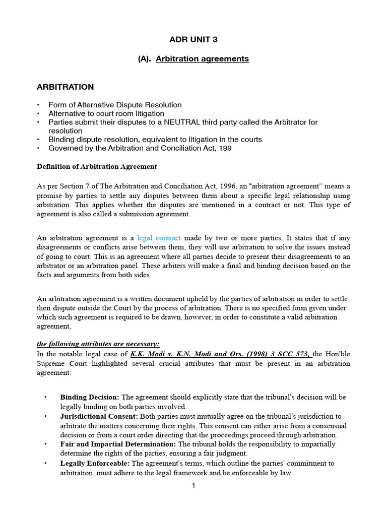 Adr Unit 3 & 4 | PDF | Arbitration | Arbitral Tribunal