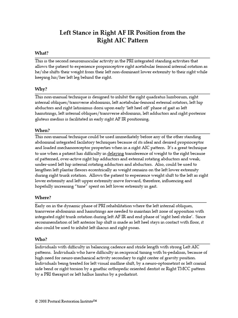Left Stance in R AF IR Position From The R AIC Pattern | PDF | Human ...