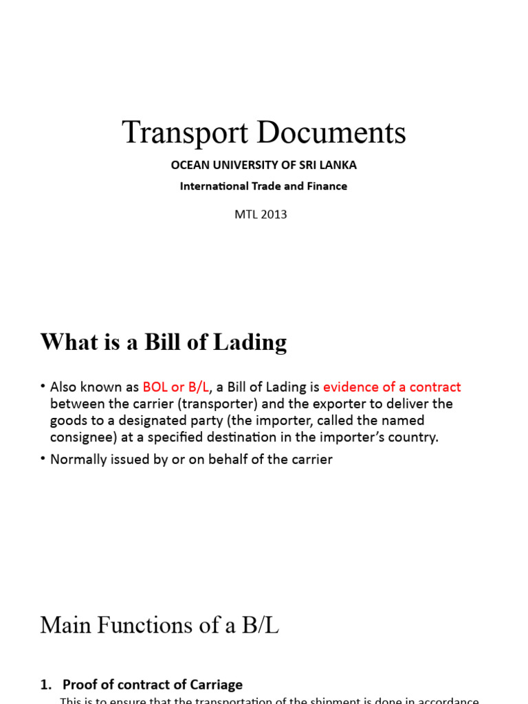 Transport Documents | Download Free PDF | Bill Of Lading | Cargo