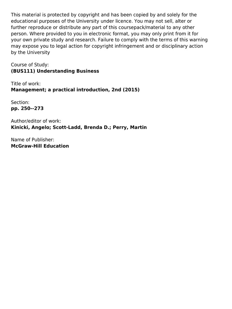 BUS111 Kinicki Angelo Management A Practical Introduction Pp250 273 ...