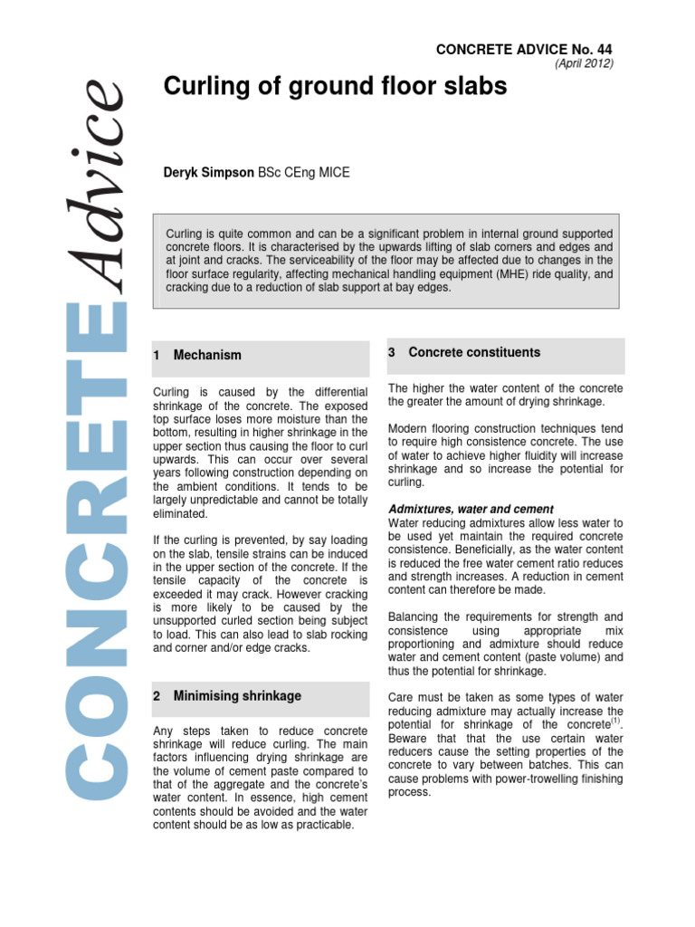 CAS44 Curling of ground floor slabs | PDF | Concrete | Cement