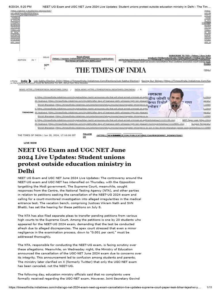 NEET UG Exam and UGC NET June 2024 Live Updates - Student Unions ...