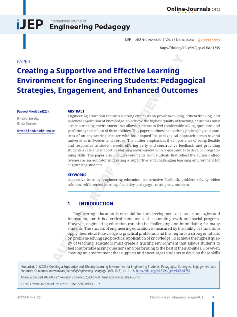 Creating A Supportive and Effective Learning Environment For ...