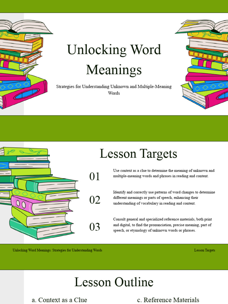 Unlocking Word Meanings Educational Presentation in Green White ...