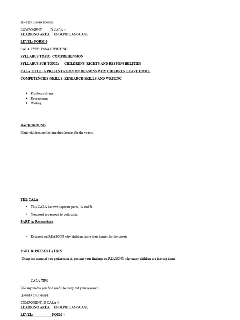 Reasons Kids Leave Home Essay | PDF | Learning | Cognitive Psychology