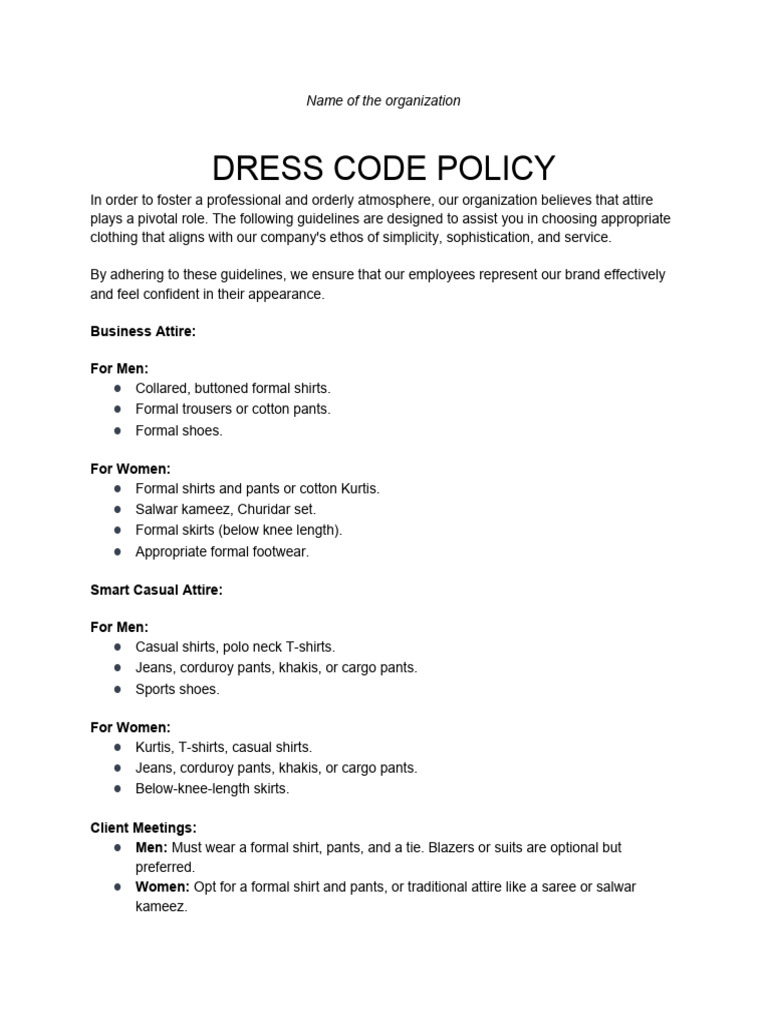 64f60caa7591e40f7e677481 - Dress Code Policy Sample Template | PDF ...