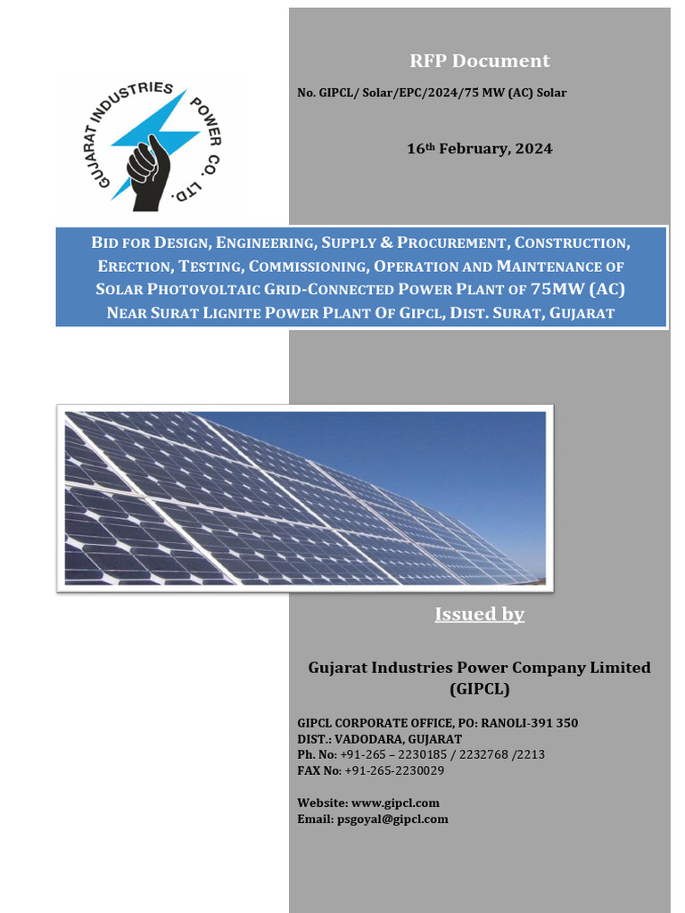 8 GIPCL RFP 75 MW Solar Project Tender - 2024 | PDF | Request For ...