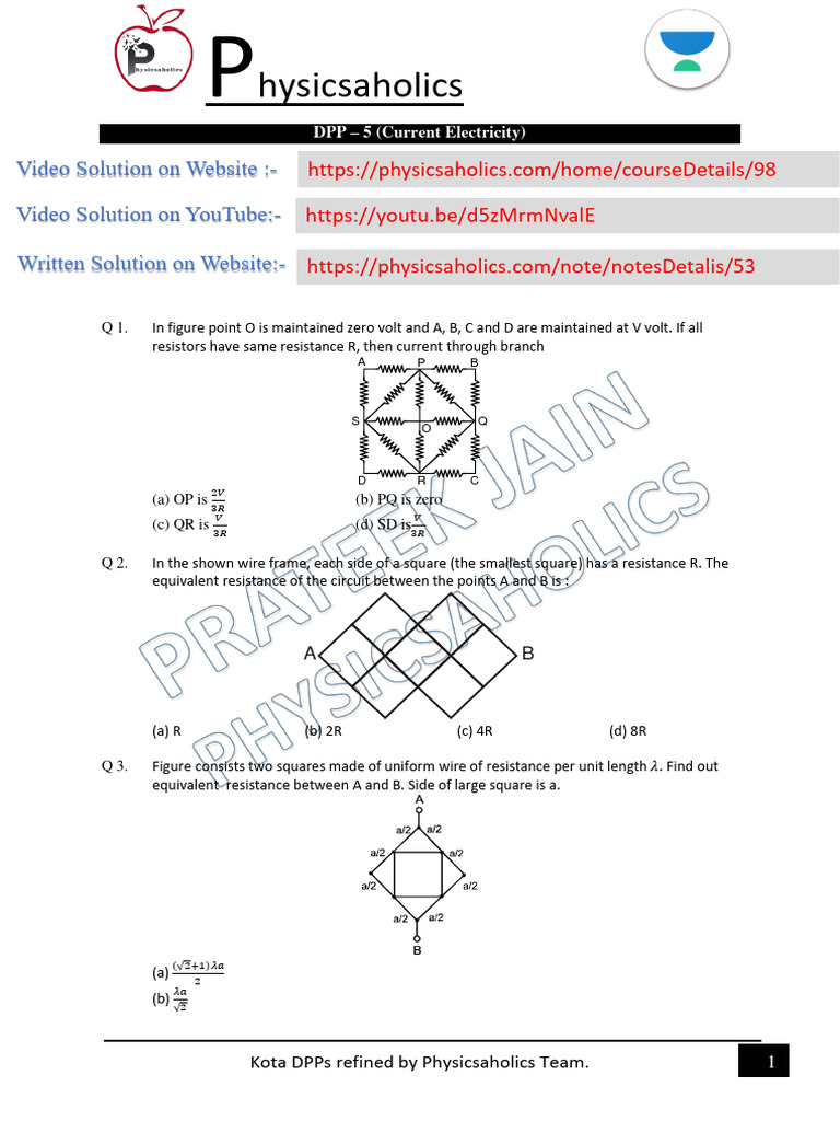 Uploads1645599553DPP - 5 (JEE Main & Adv.) Current Electricity, Wheat ...
