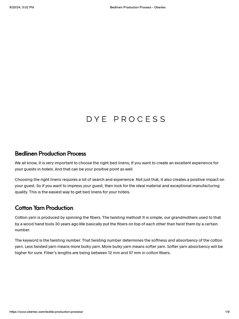Bedlinen Production Process - Obertex | PDF | Yarn | Linens