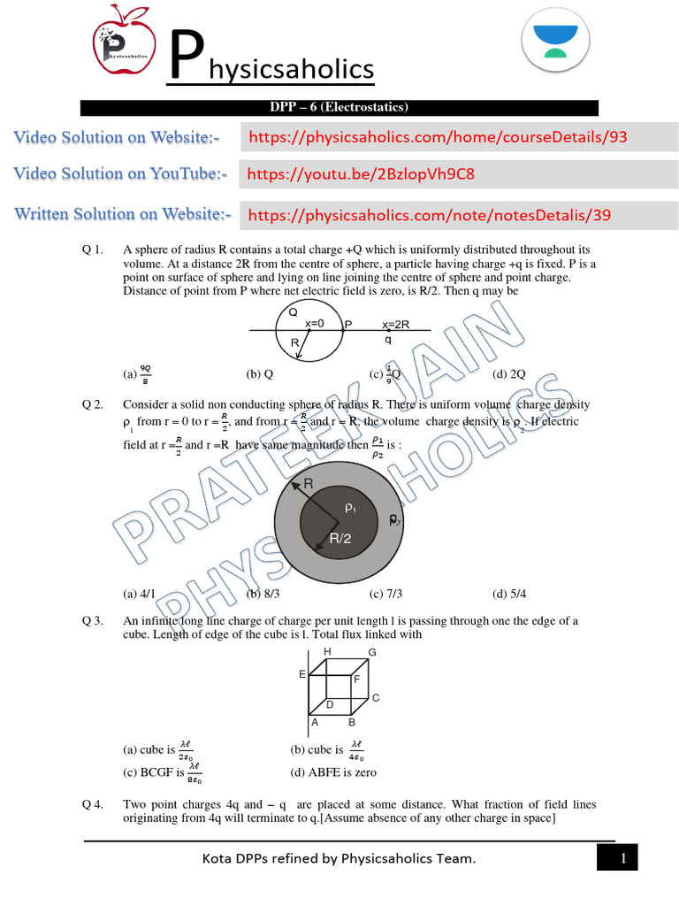 (JEE Main & Adv.) Electrostatics - Gauss Law | PDF | Sphere | Electrostatics