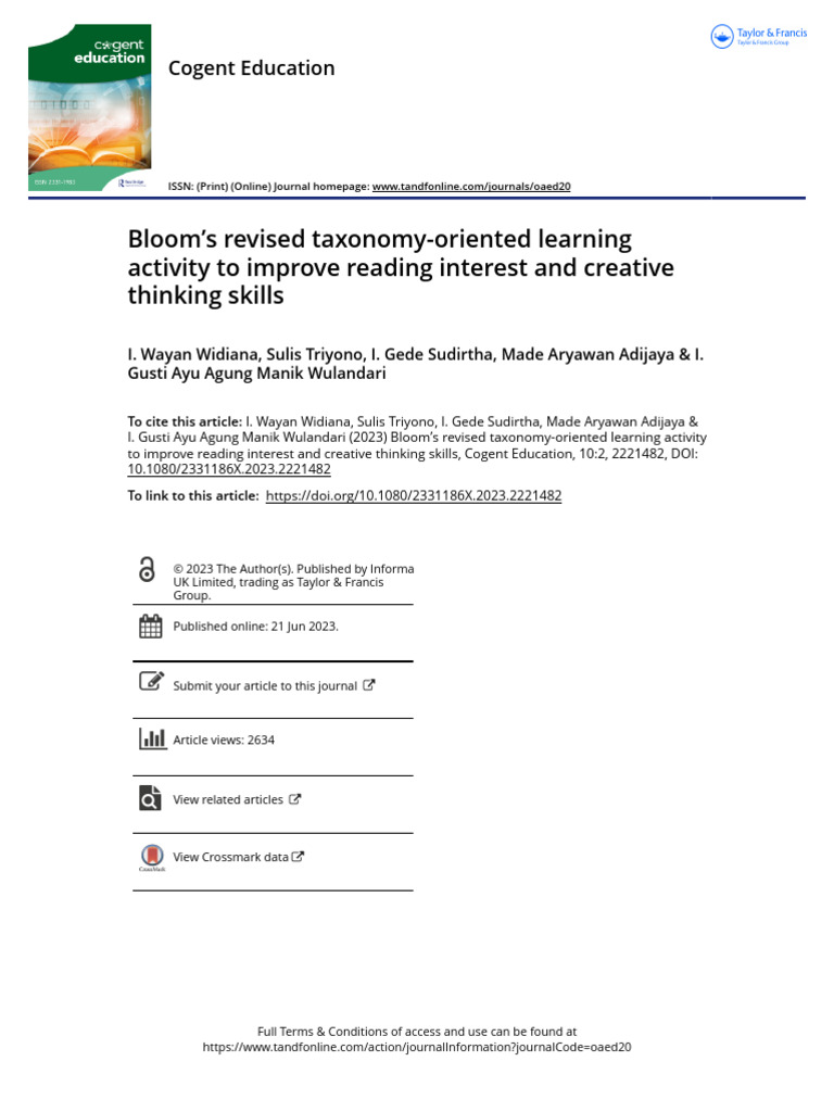 Bloom s Revised Taxonomy-Oriented Learning Activity to Improve Reading Interest and Creative ...
