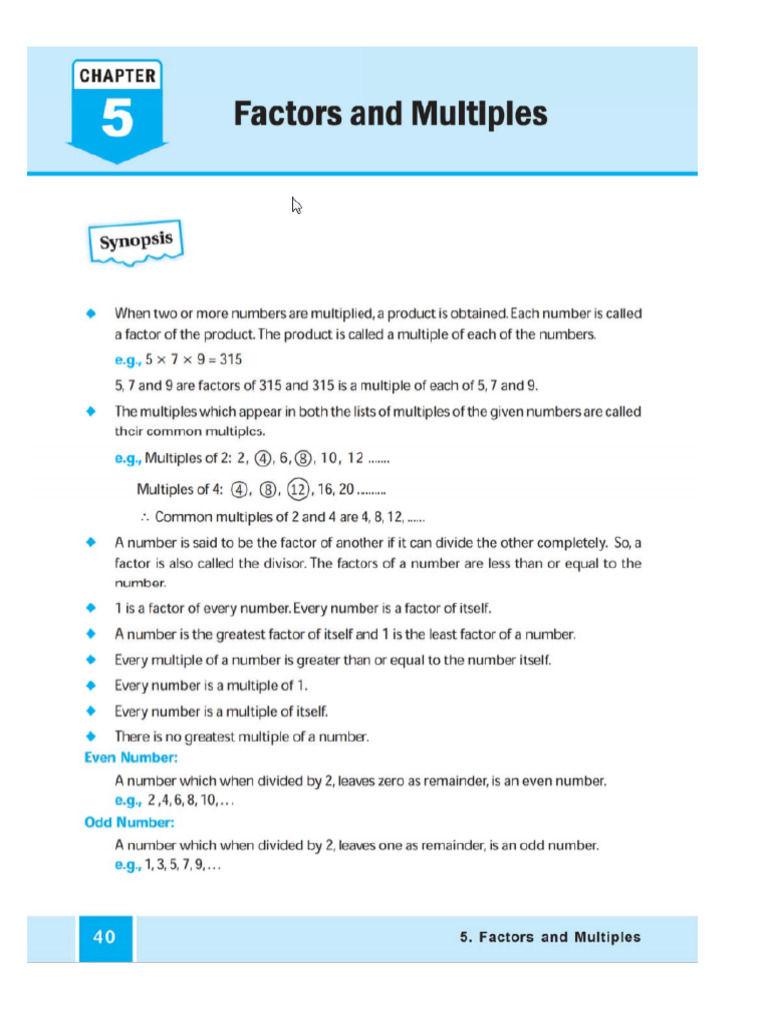 CL 4 Math Factor Multiple LESSON and MCQs 8 PAGES | PDF