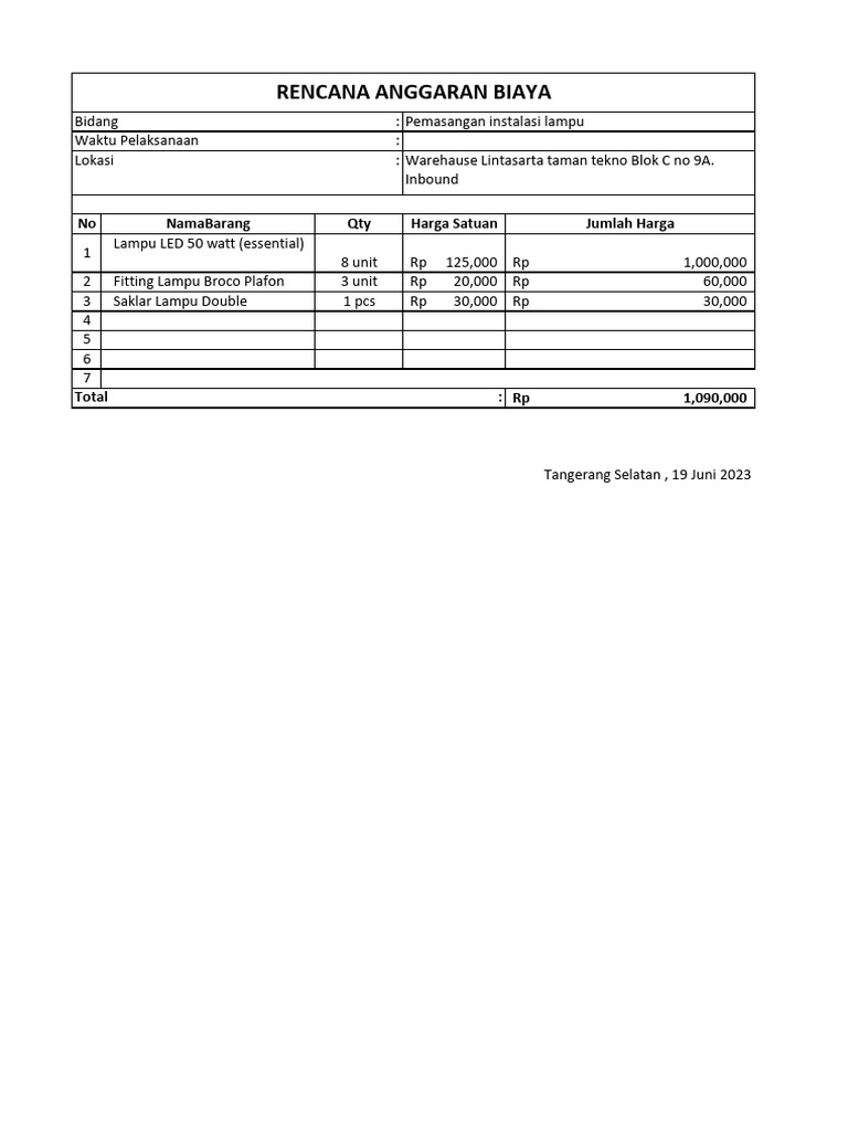 RAB Pemasangan Lampu | PDF