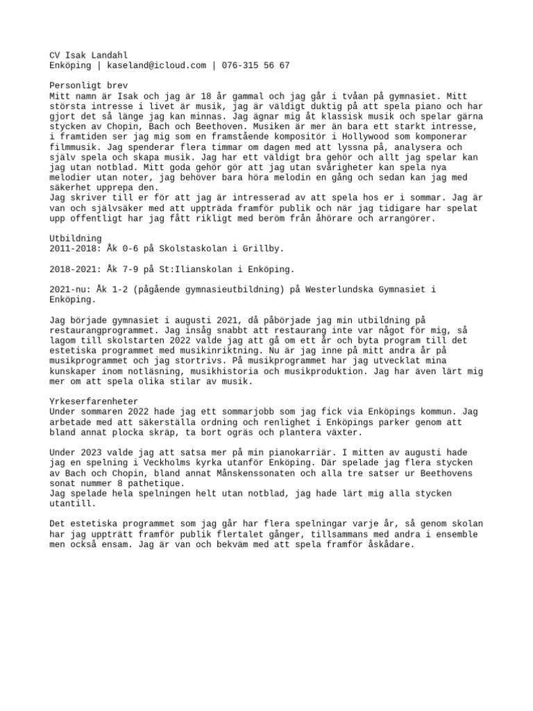 CV Isak Landahl 2024 | PDF