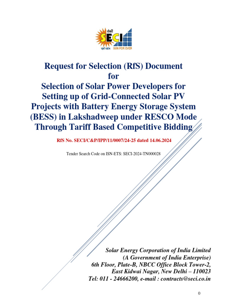 RFS For Solar With BESS Project in Lakshadweep | PDF | Solar Power ...