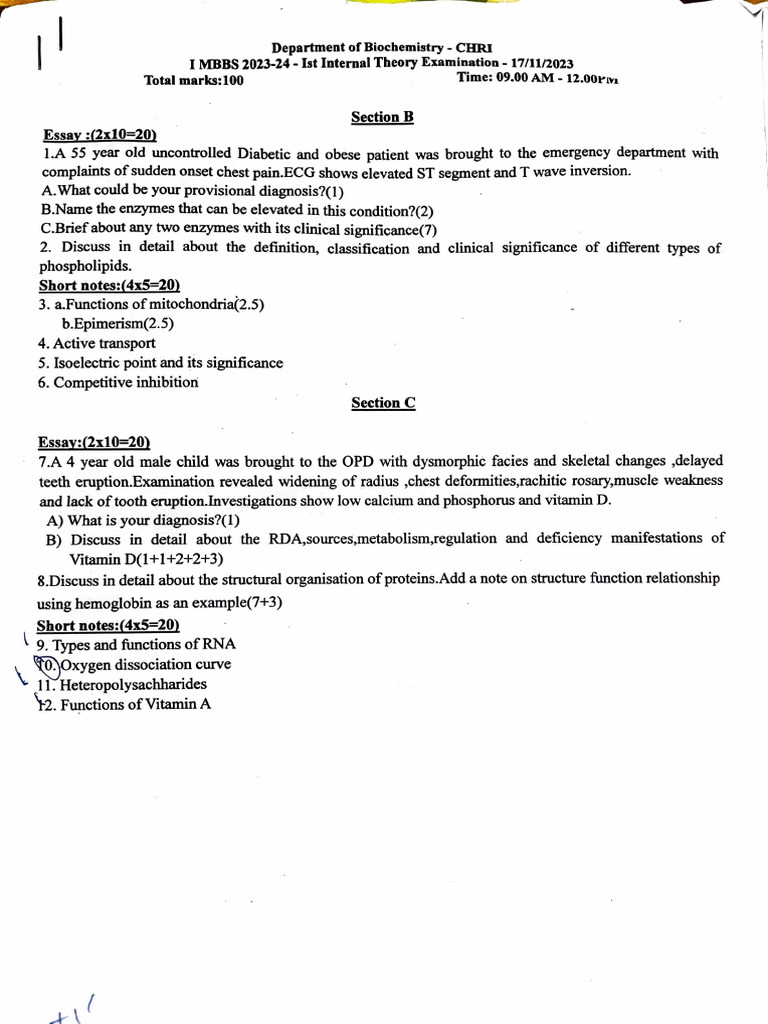 biochemistry Ia questions paper | Download Free PDF | Biochemistry ...