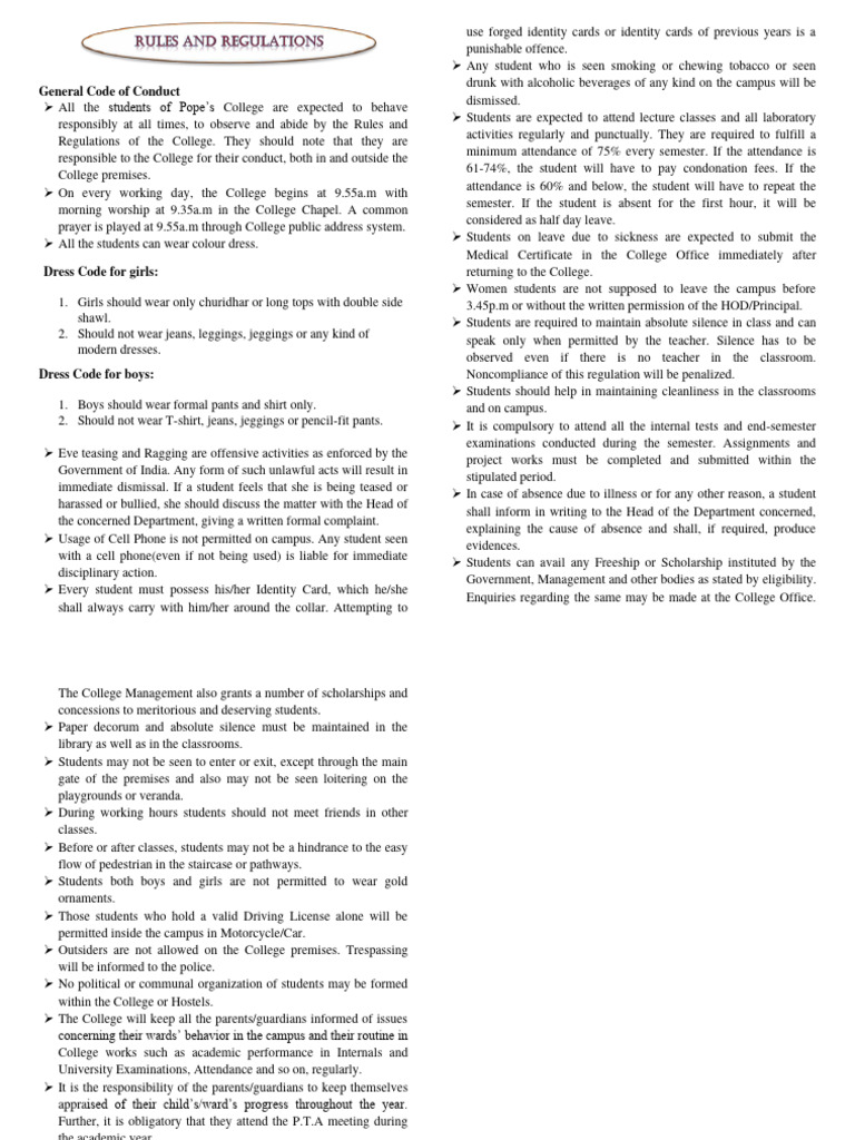 College Rules and Regulations 2024 | PDF | Justice | Crime & Violence