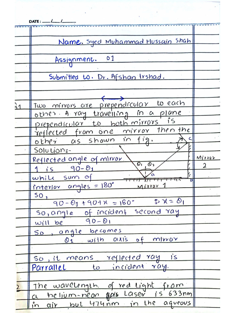 Optics Assignment 1 | PDF