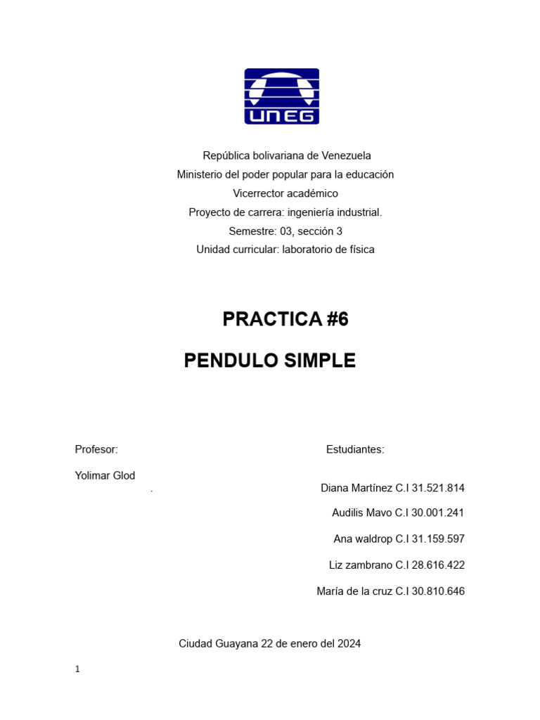 Practica 6 Pendulo Simple | PDF | Péndulo | Frecuencia