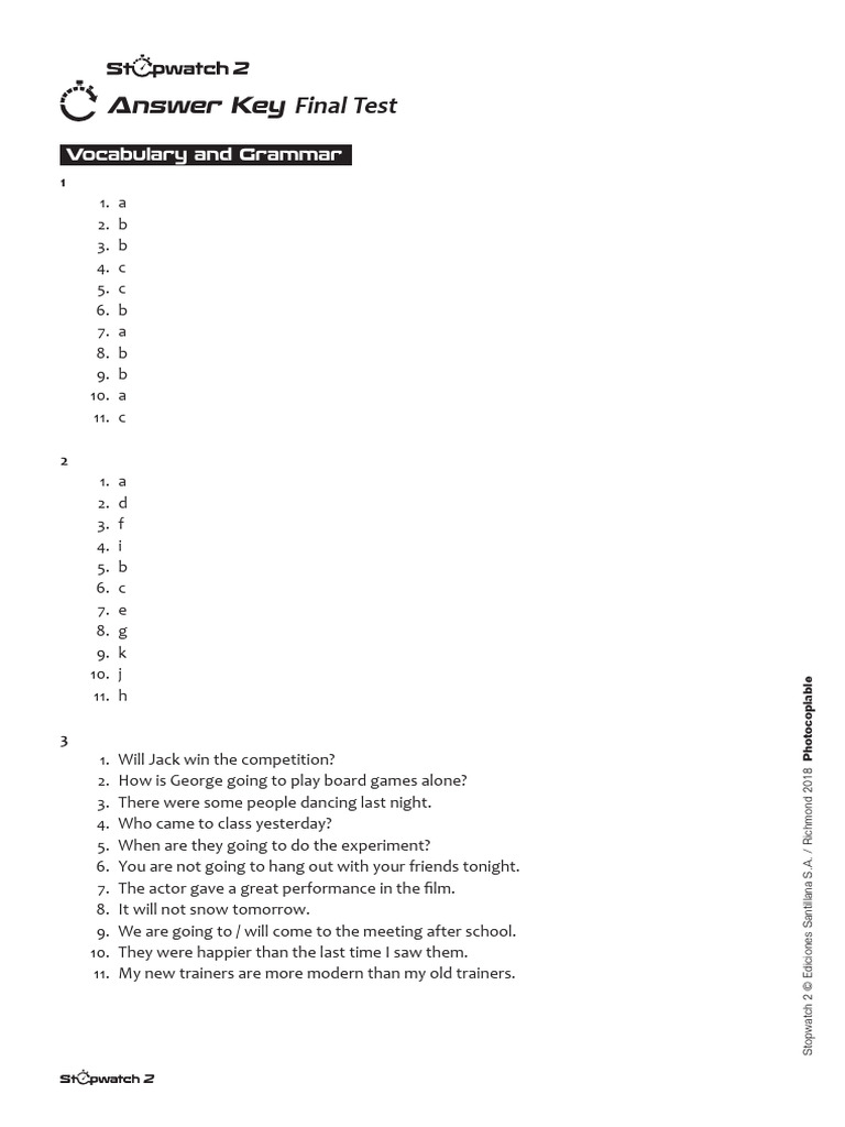 TRM SW2 Answer Key Final Test | PDF | Applied Linguistics | Learning