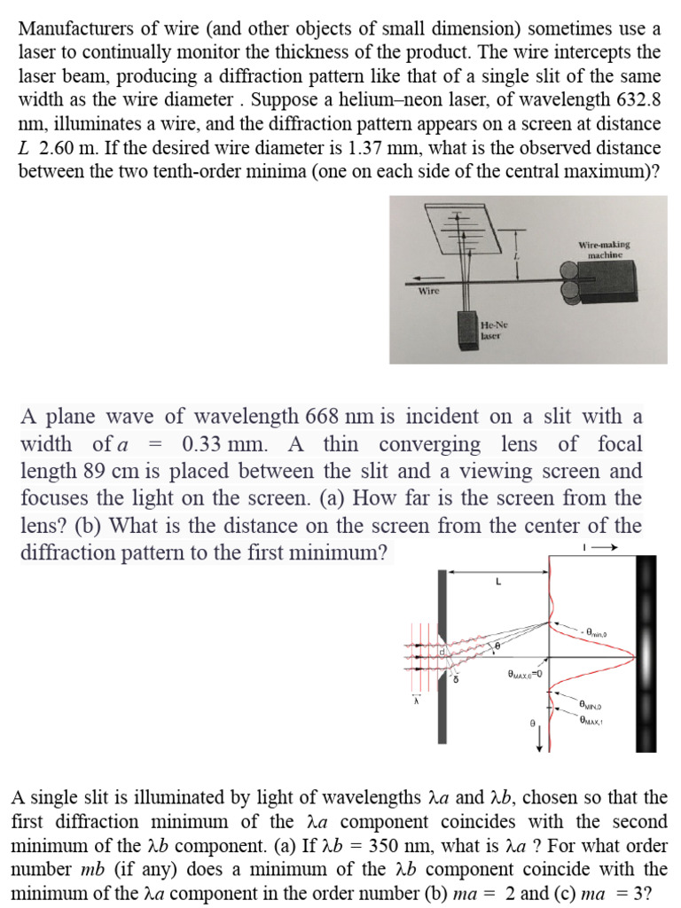 Diffraction Practise | PDF | Diffraction | Wavelength